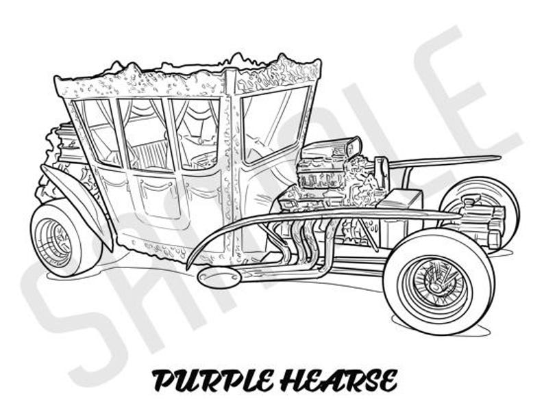 PURPLE HEARSE Rat Rod Adult Coloring Page, Printable Coloring Pages ...