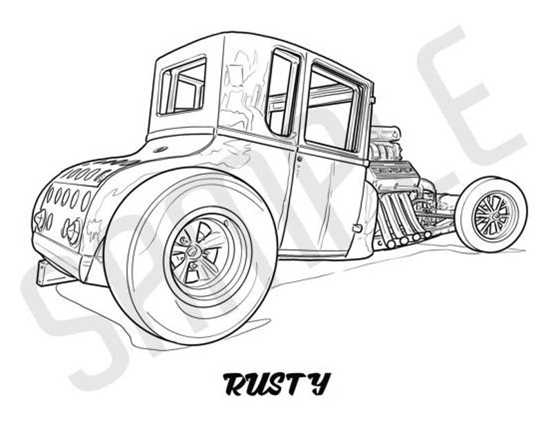 RUSTY Rat Rod Adult Coloring Page, Printable Coloring Pages, Coloring ...