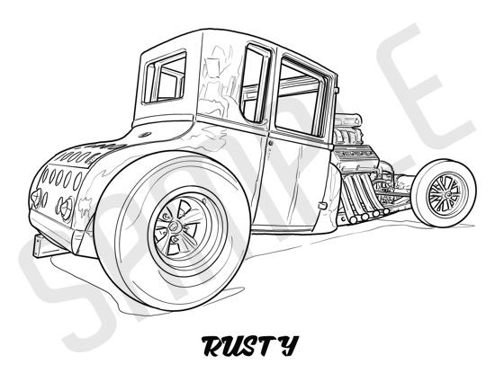 RUSTY Rat Rod Adult Coloring Page, Printable Coloring Pages, Coloring ...