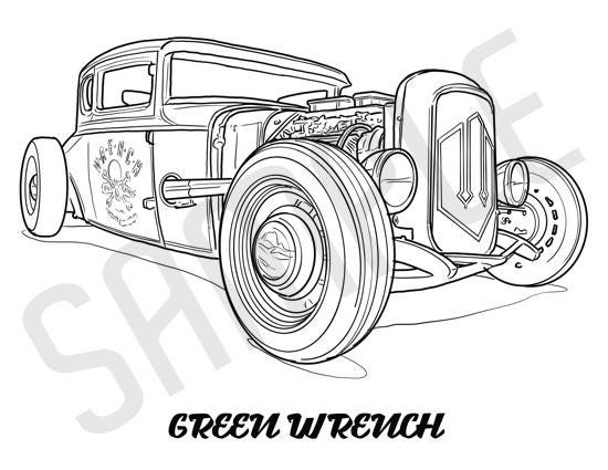 GREEN WRENCH Rat Rod Adult Coloring Page, Printable Coloring Pages ...
