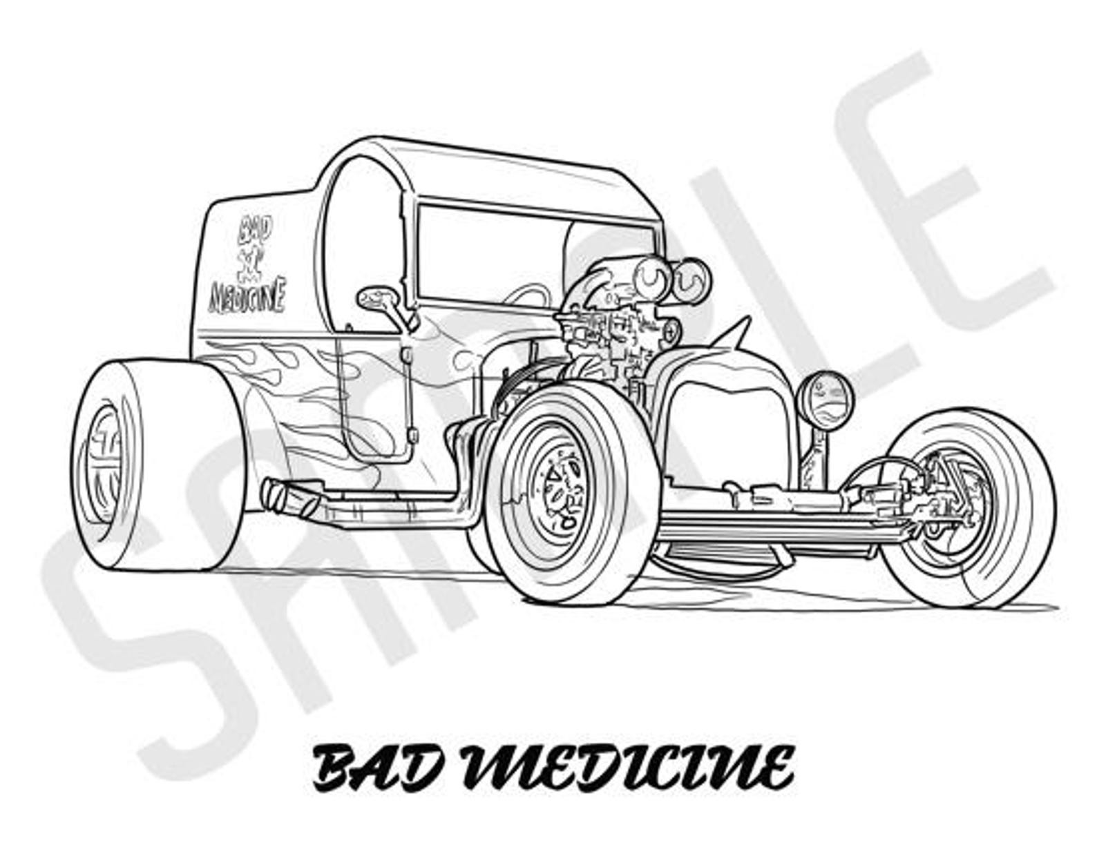 BAD MEDICINE Rat Rod Adult Coloring Page, Printable Coloring Pages ...
