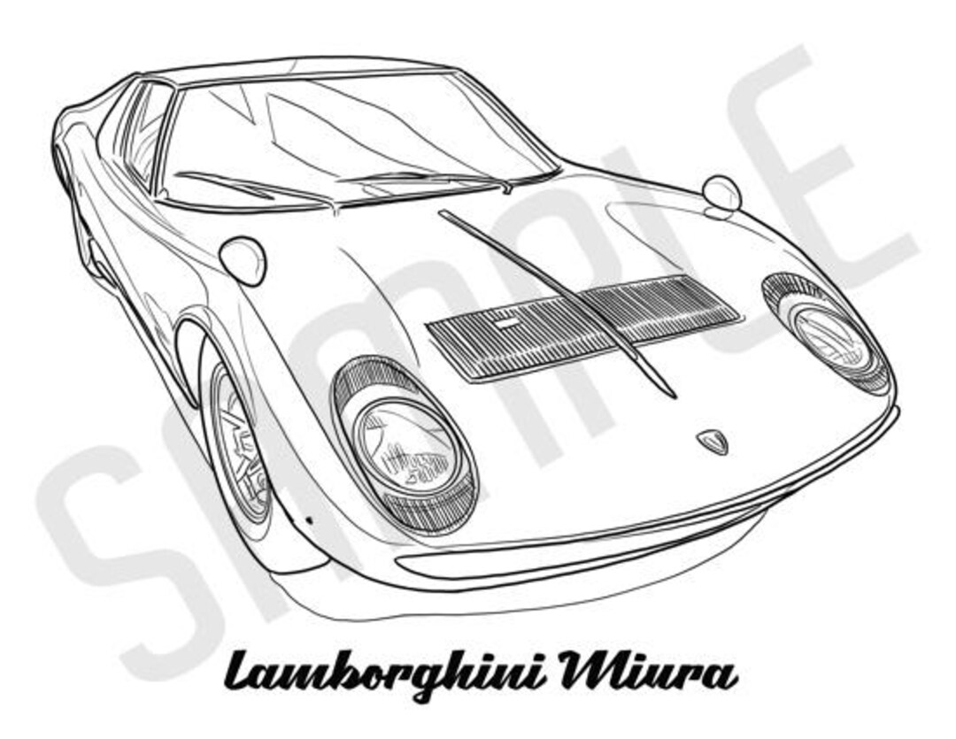 LAMBORGHINI MIURA Coolest Car Adult Coloring Page, Printable Coloring ...