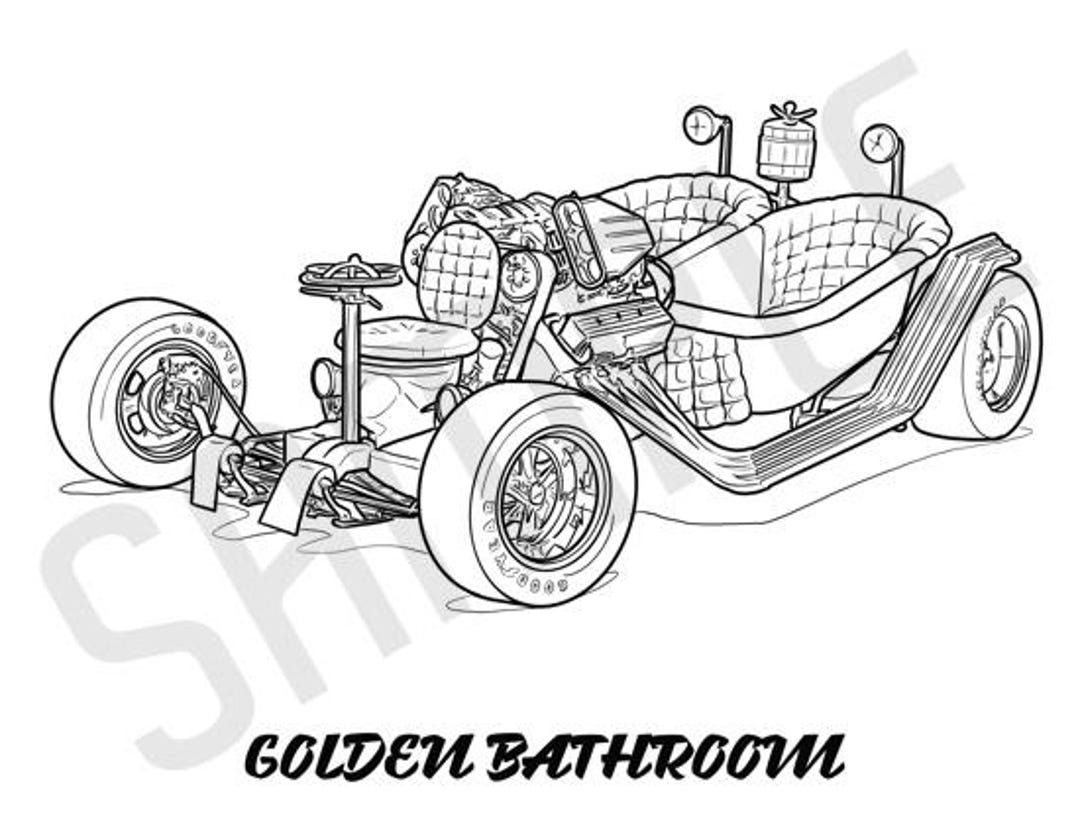 GOLDEN BATHROOM Rat Rod Adult Coloring Page, Printable Coloring Pages ...
