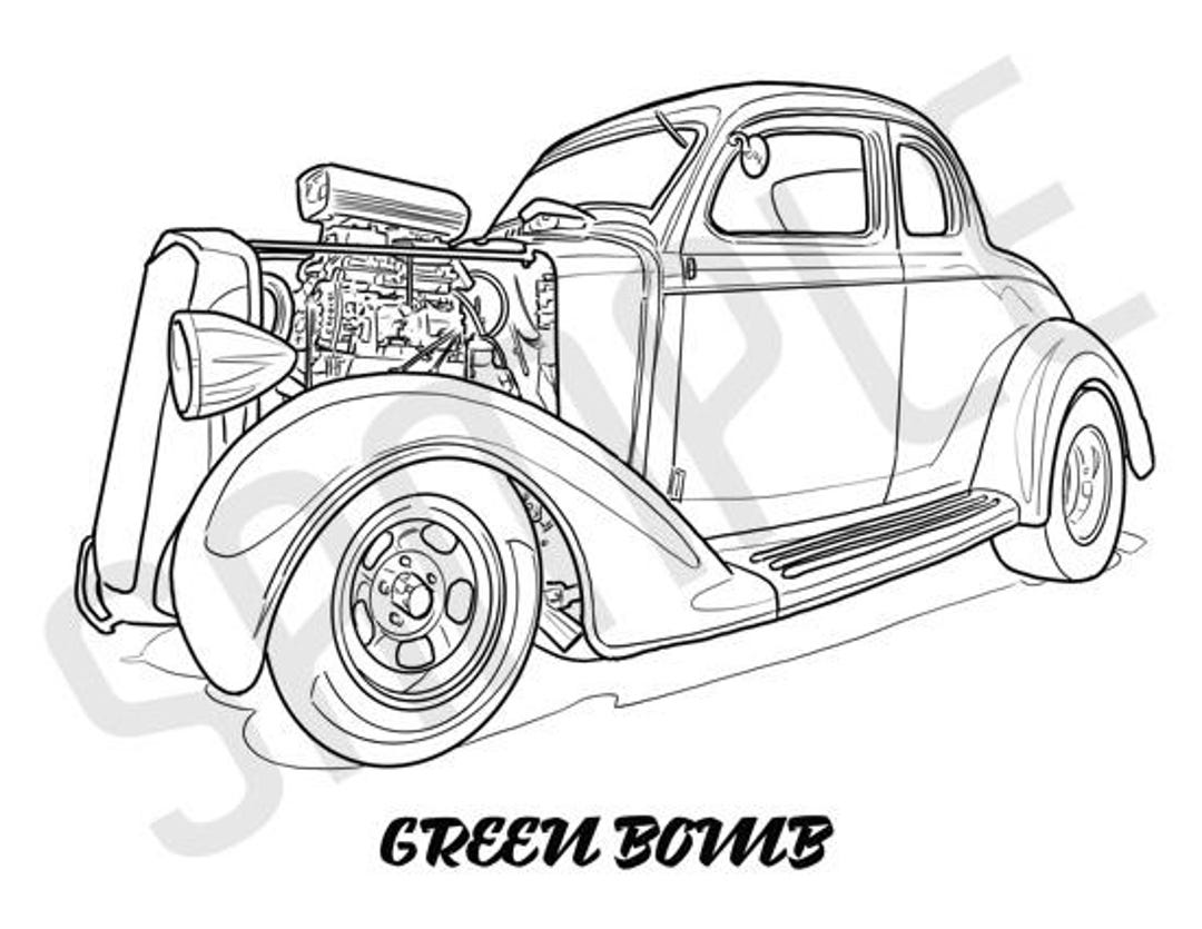 GREEN BOMB Rat Rod Adult Coloring Page, Printable Coloring Pages ...