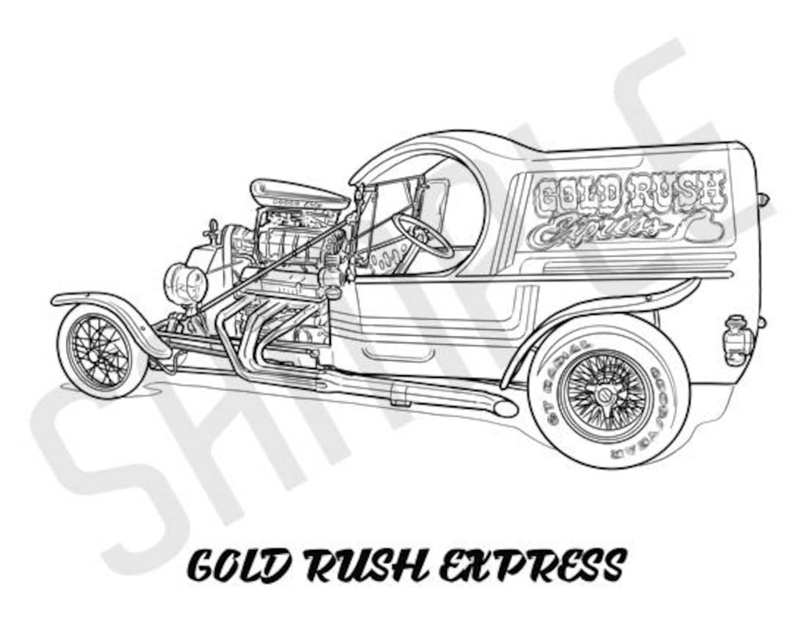 GOLD RUSH EXPRESS Rat Rod Adult Coloring Page, Printable Coloring Pages ...