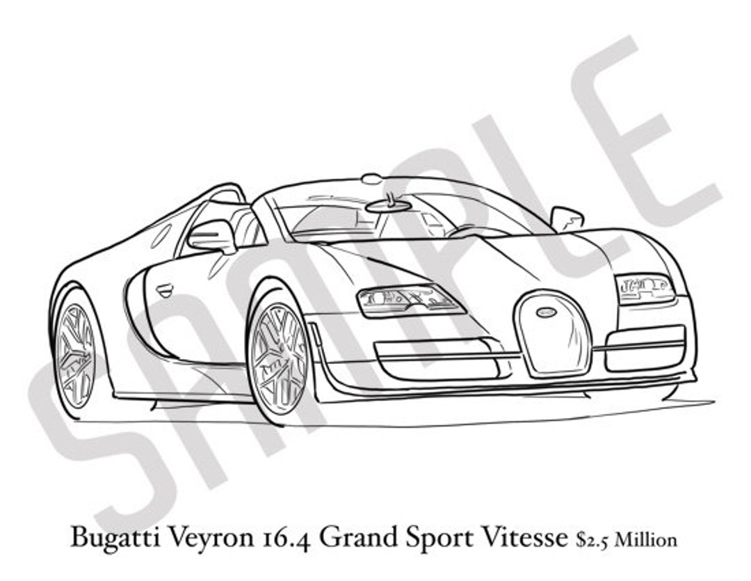 Bugatti 16.4 Grand Sport Vitesse Adult Coloring Book, Printable ...