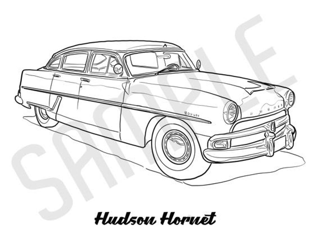 HUDSON HORNET Coolest Car Adult Coloring Page, Printable Coloring Pages ...