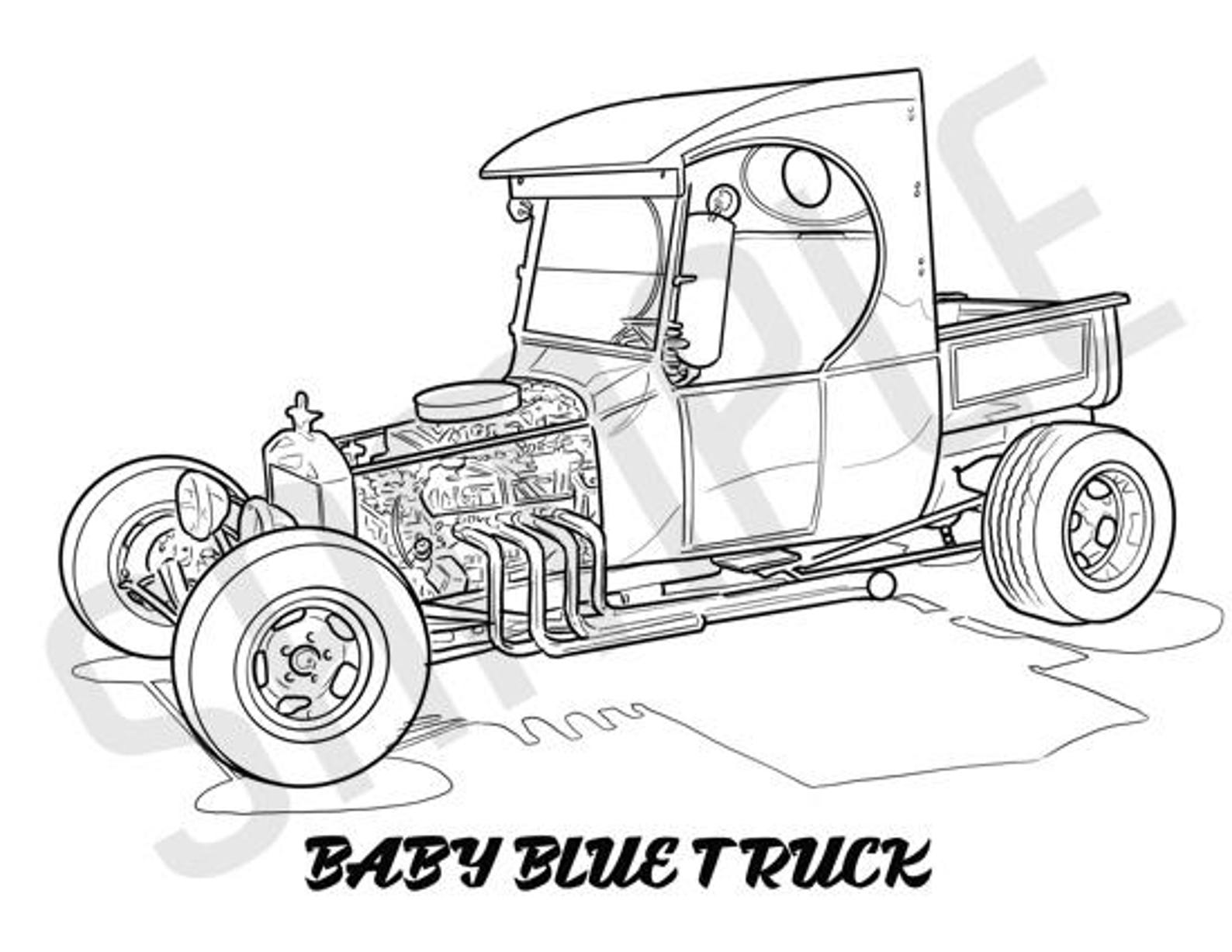 BABY BLUE TRUCK Rat Rod Adult Coloring Page, Printable Coloring Pages ...