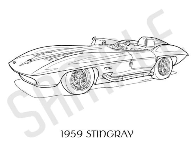 1959 STINGRAY Swoopy Car Adult Coloring Page, Printable Coloring Pages ...