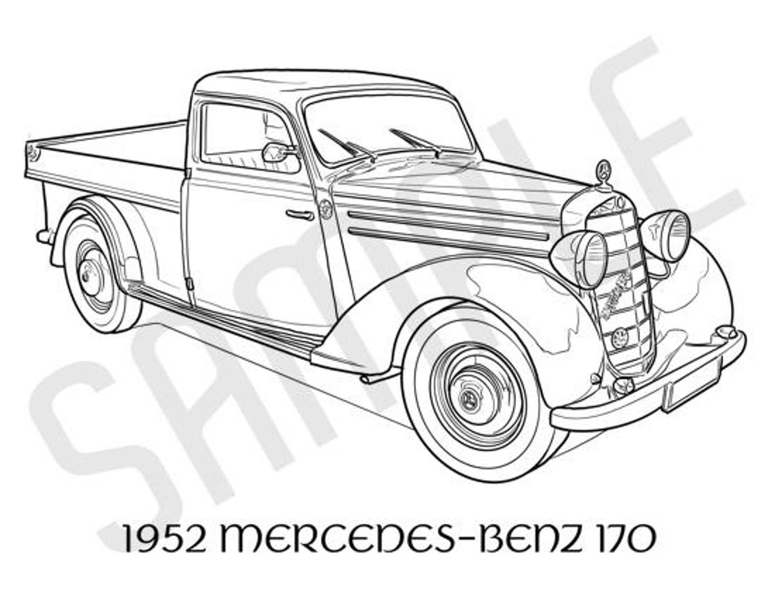 1952 MERCEDES-BENZ 170 Pickup Truck Adult Coloring Page, Printable ...