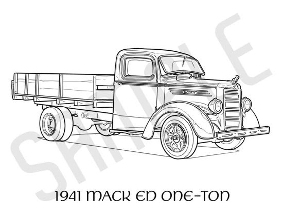 1941 MACK ED 1-TON Pickup Truck Adult Coloring Page, Printable Coloring ...