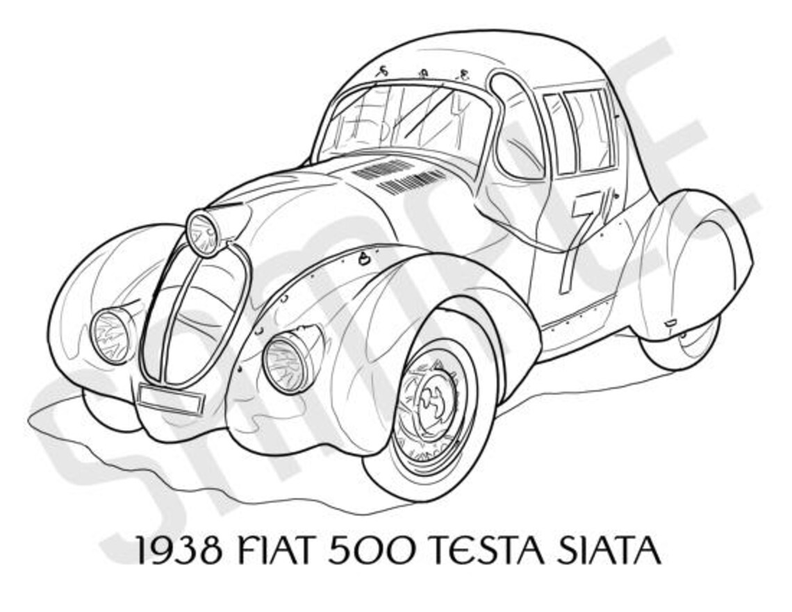 1938 FIAT 500 TESTA Futuristic Oldie Adult Coloring Page, Printable ...