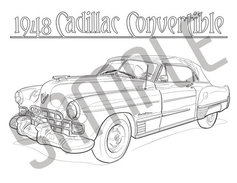 1948 CADILLAC CONVERTIBLE Adult Coloring Book, Printable Coloring Pages ...