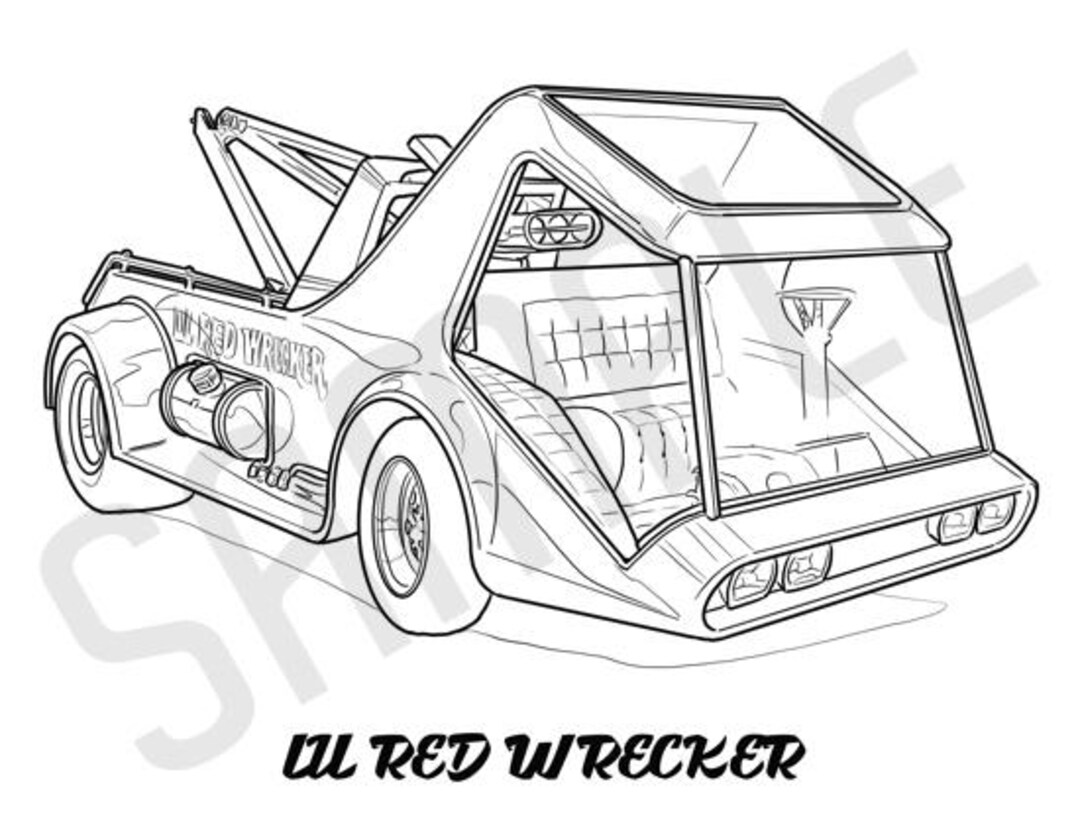 LIL RED WRECKER Rat Rod Adult Coloring Page, Printable Coloring Pages ...