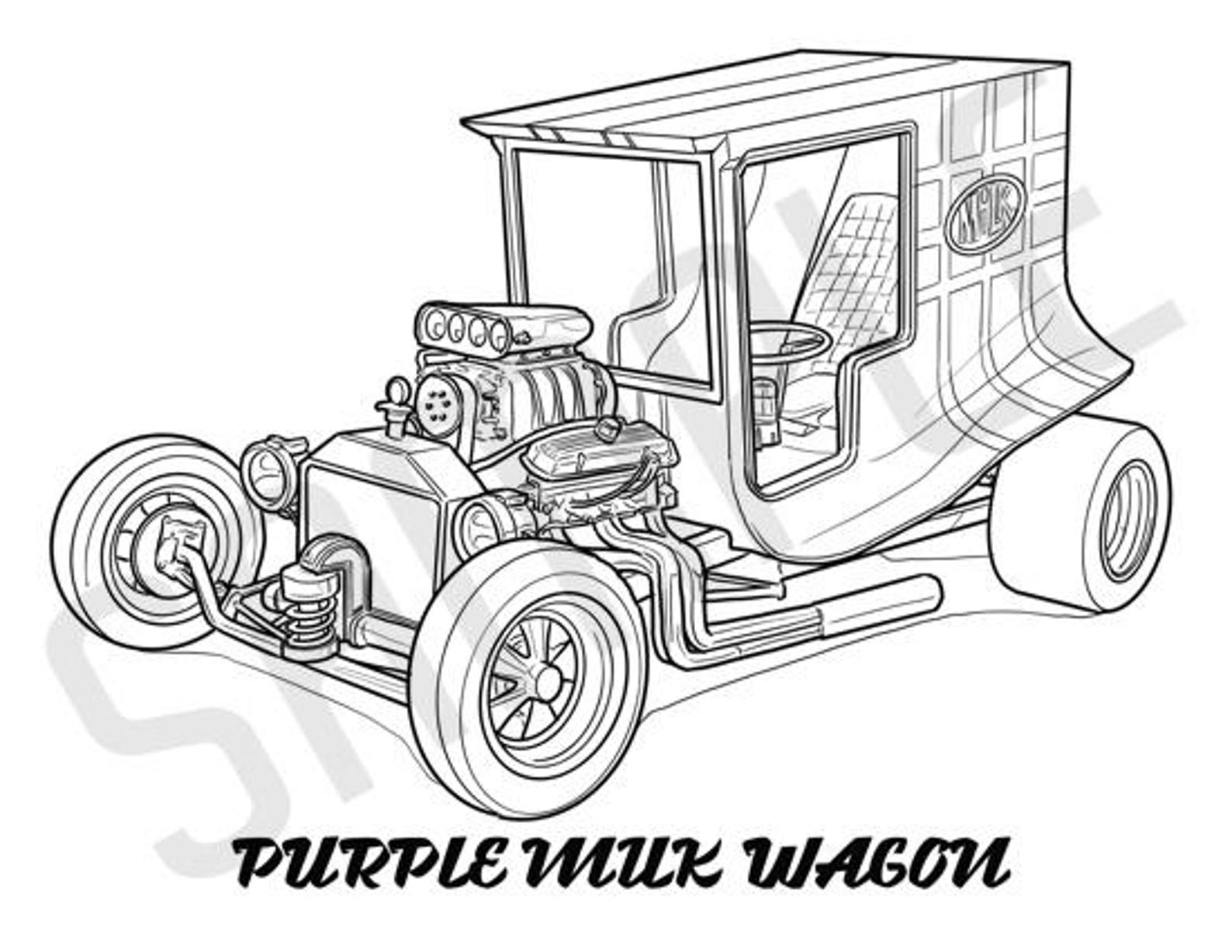 PURPLE MILK WAGON Rat Rod Adult Coloring Page, Printable Coloring Pages ...