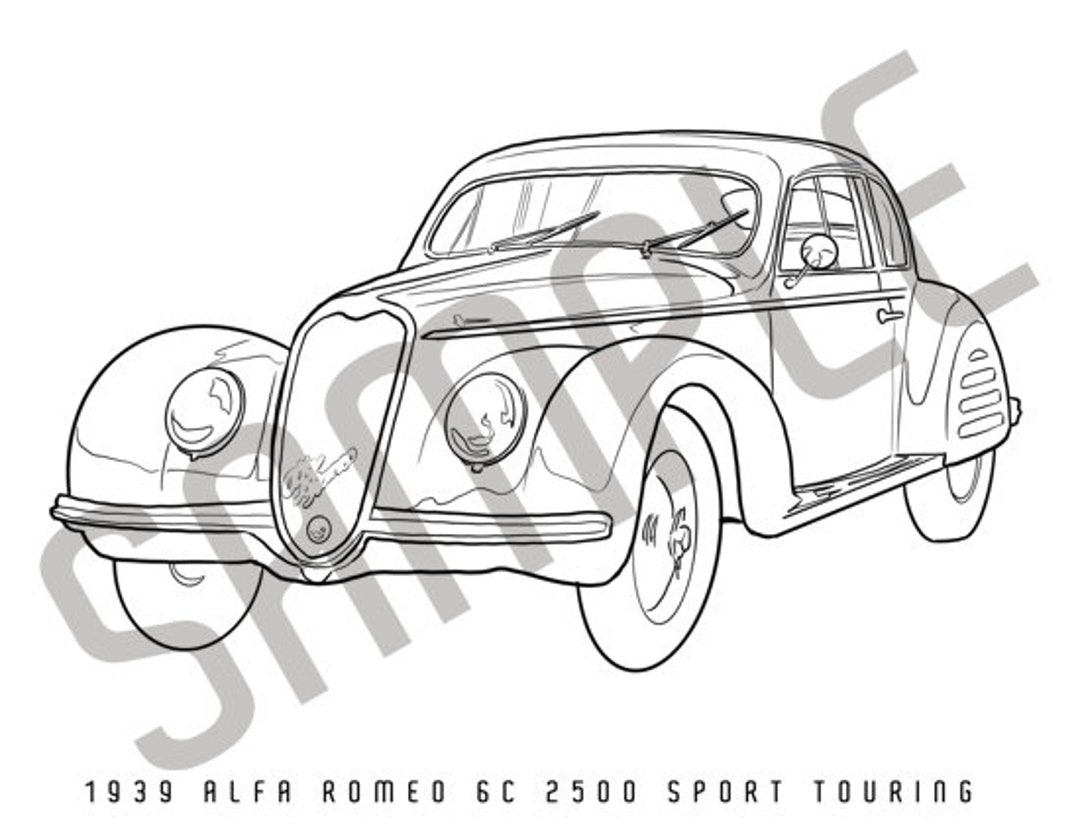 1939 ALFA ROMEO 6C 2500 SPORT Adult Coloring Book, Printable Coloring ...