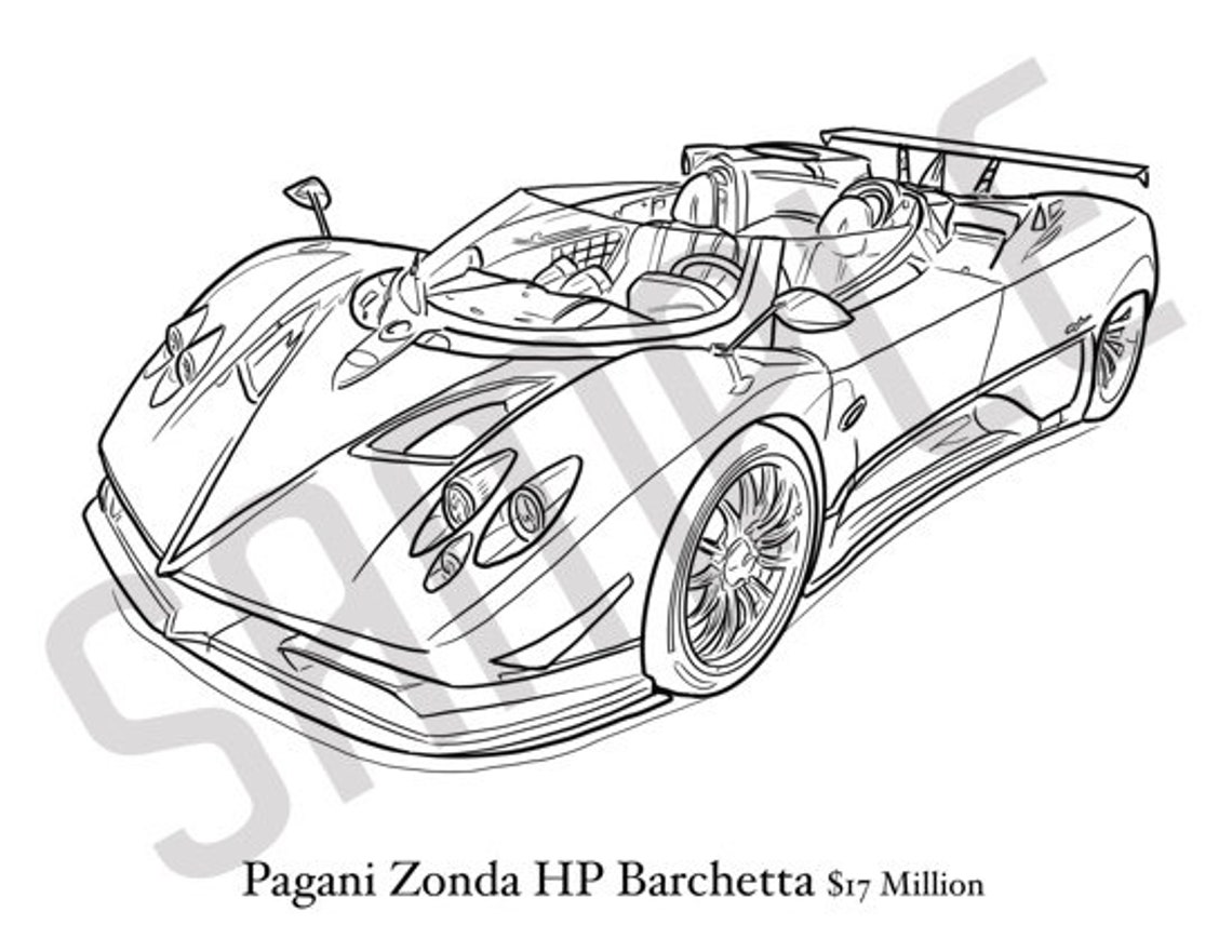 Pagani Zonda HP Barchetta Adult Coloring Book, Printable Coloring Pages ...