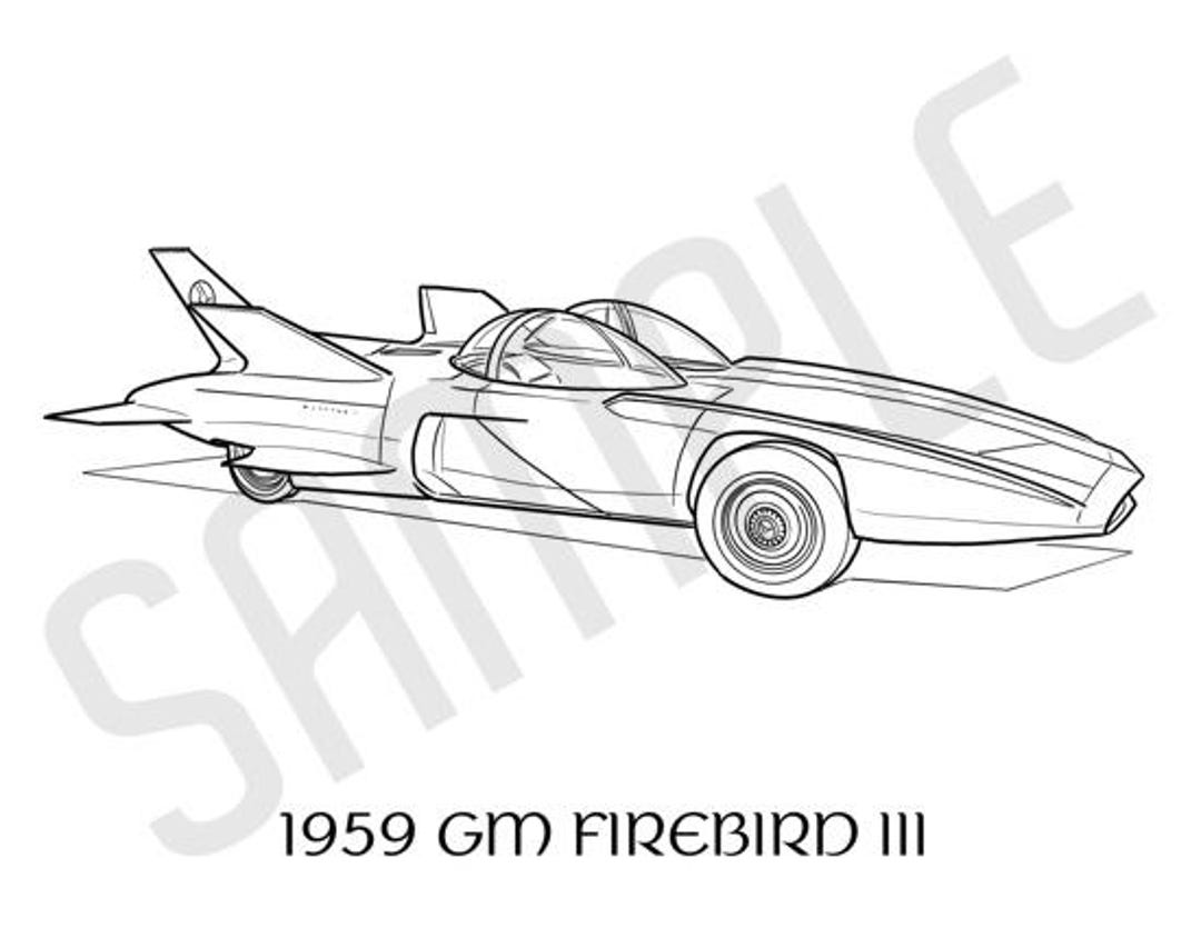 1959 GM FIREBIRD III Concept Car Adult Coloring Page, Printable ...