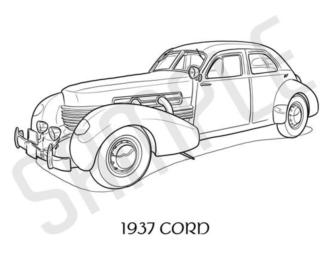 1937 CORD Swoopy Car Adult Coloring Page, Printable Coloring Pages ...