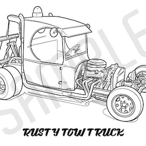 RUSTY TOW TRUCK Rat Rod Adult Coloring Page, Printable Coloring Pages ...