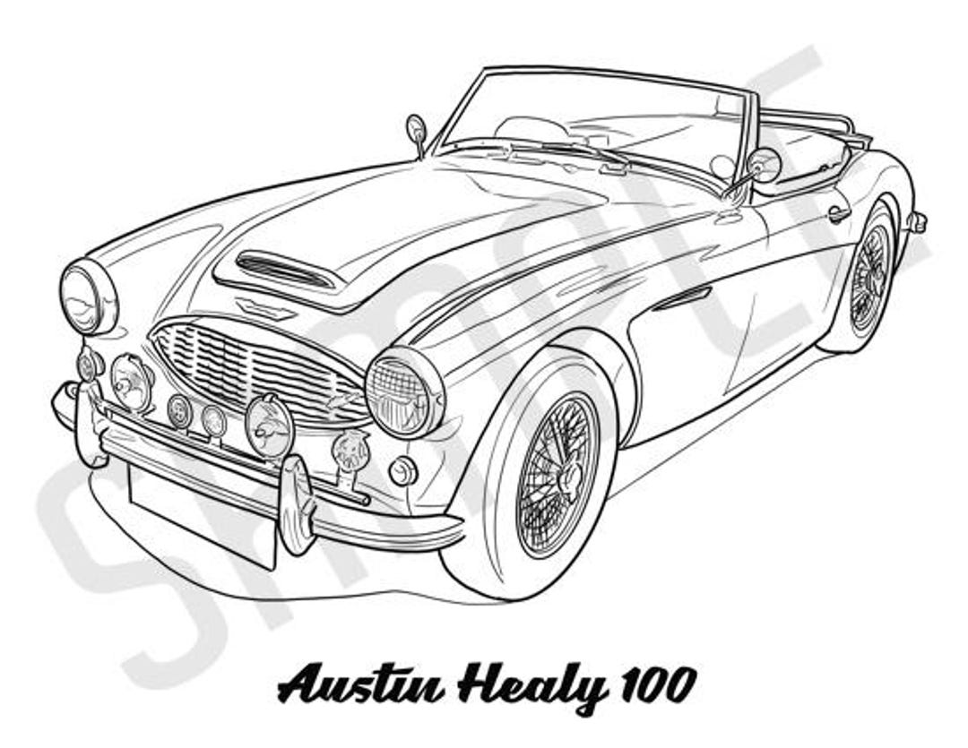 AUSTIN HEALY 100 Coolest Car Adult Coloring Page, Printable Coloring ...