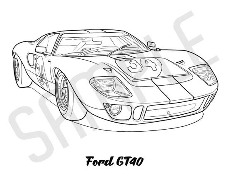 FORD GT40 Coolest Car Adult Coloring Page, Printable Coloring Pages ...
