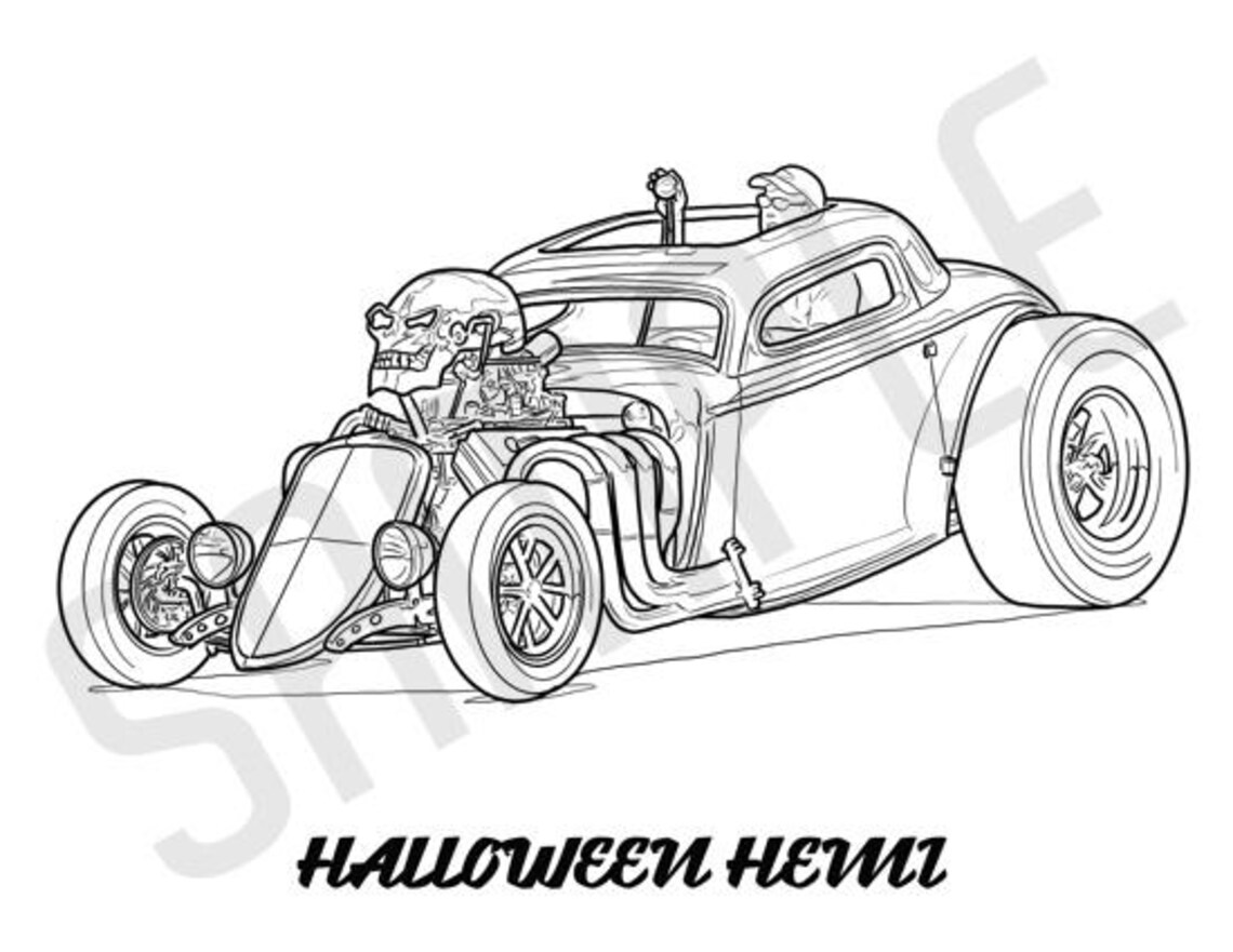HALLOWEEN HEMI Rat Rod Adult Coloring Page, Printable Coloring Pages ...