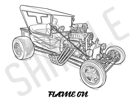 FLAME ON Rat Rod Adult Coloring Page, Printable Coloring Pages ...
