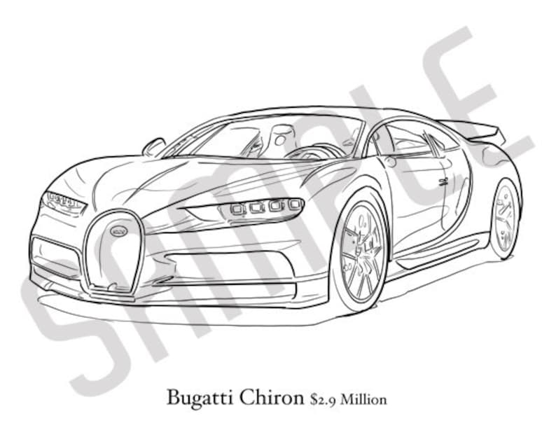 BUGATTI CHIRON Adult Coloring Book, Printable Coloring Pages, Coloring ...