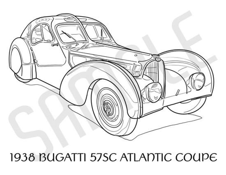 1938 BUGATTI 57SC ATLANTIC Swoopy Car Adult Coloring Page, Printable ...
