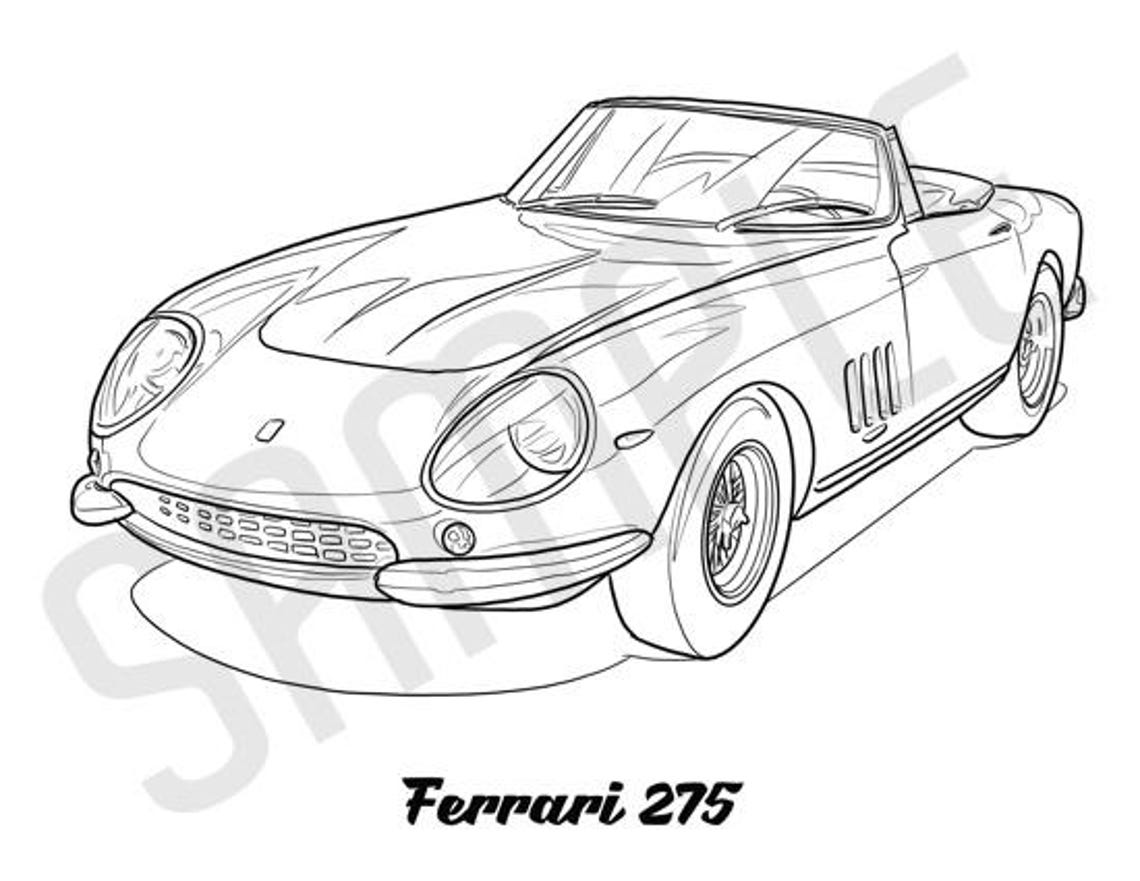 FERRARI 275 Coolest Car Adult Coloring Page, Printable Coloring Pages ...