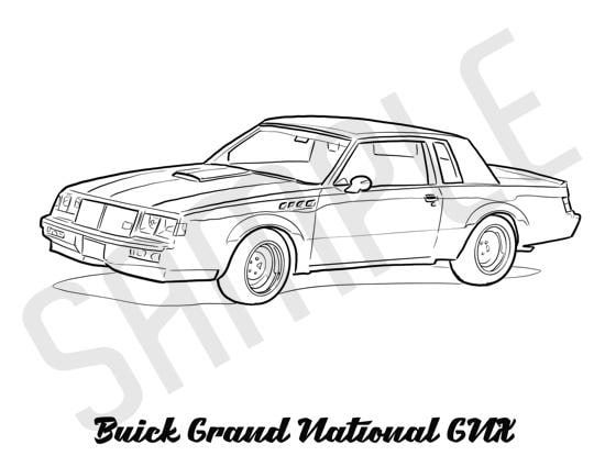 BUICK GRAND NATIONAL Gnx Adult Coloring Page, Printable Coloring Pages ...