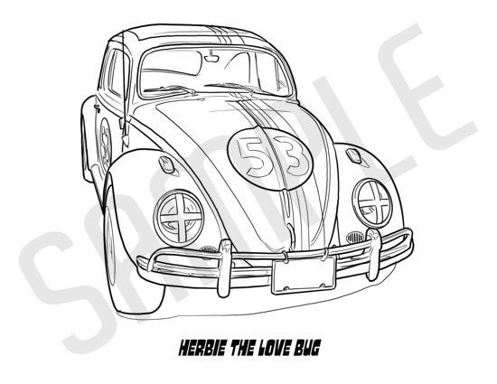 HERBIE the LOVE BUG, Adult Coloring Page, Printable Coloring Pages ...
