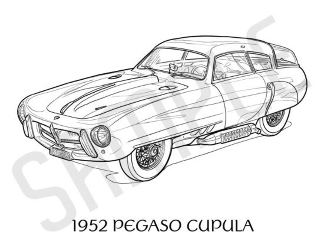 1952 PEGASO CUPULA Swoopy Car Adult Coloring Page, Printable Coloring ...