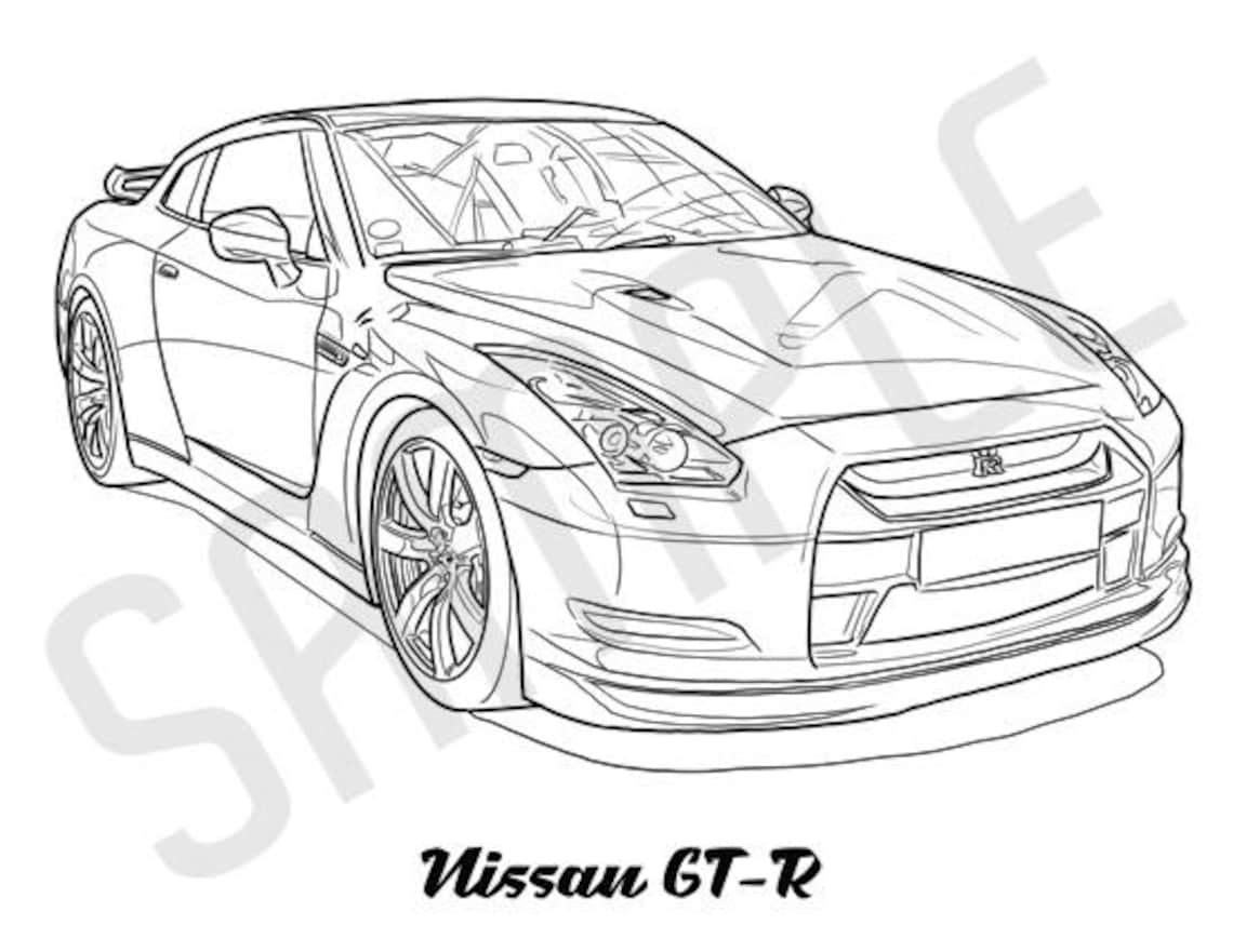 NISSAN GT-R Coolest Car Adult Coloring Page, Printable Coloring Pages ...