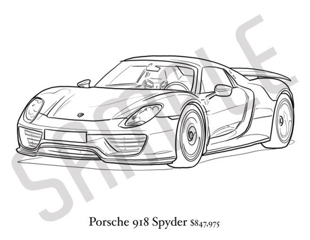 PORSCHE 918 SPYDER Adult Coloring Book, Printable Coloring Pages ...