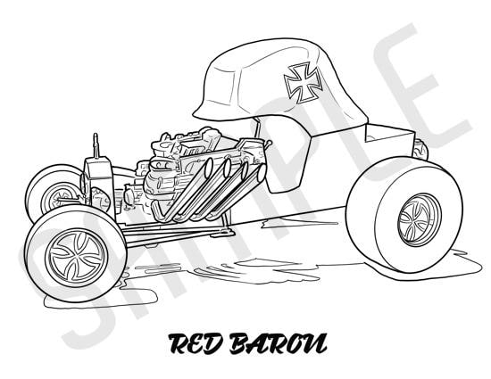 RED BARON Rat Rod Adult Coloring Page, Printable Coloring Pages ...