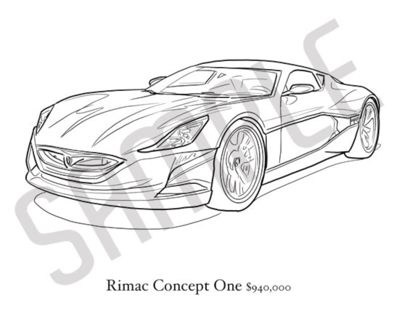 RIMAC CONCEPT ONE Adult Coloring Book, Printable Coloring Pages ...