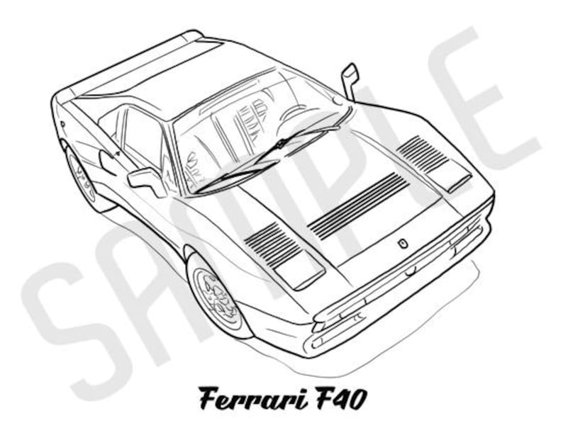 FERRARI F40 Adult Coloring Page, Printable Coloring Pages, Coloring ...