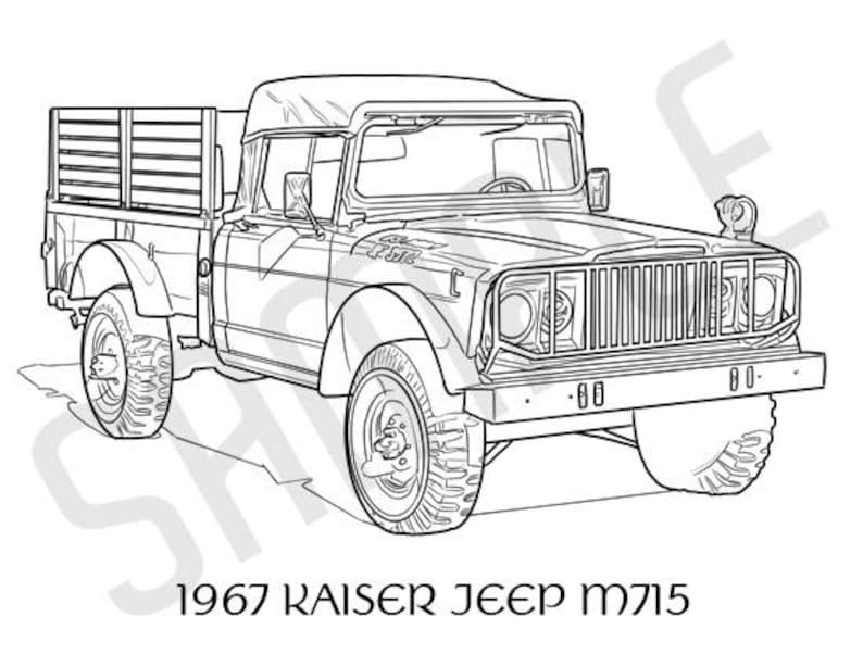 1967 KAISER JEEP M715 Pickup Truck Adult Coloring Page, Printable ...