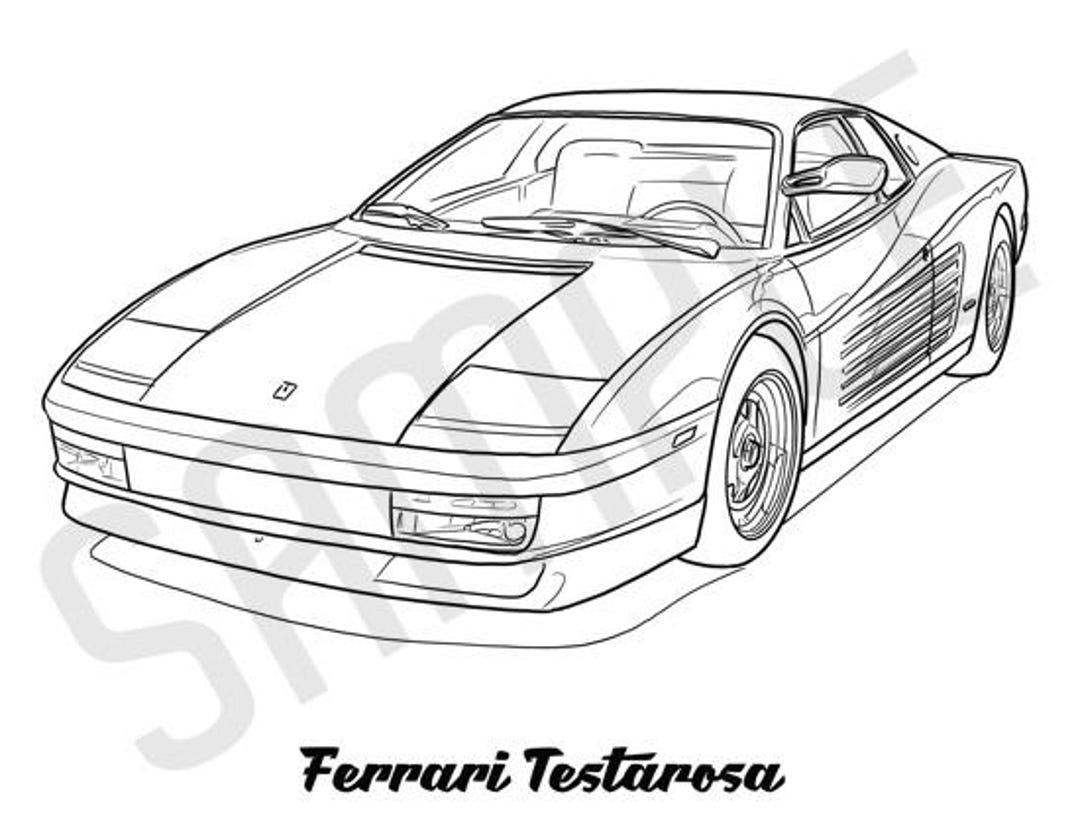 FERRARI TESTAROSA Coolest Car Adult Coloring Page, Printable Coloring ...