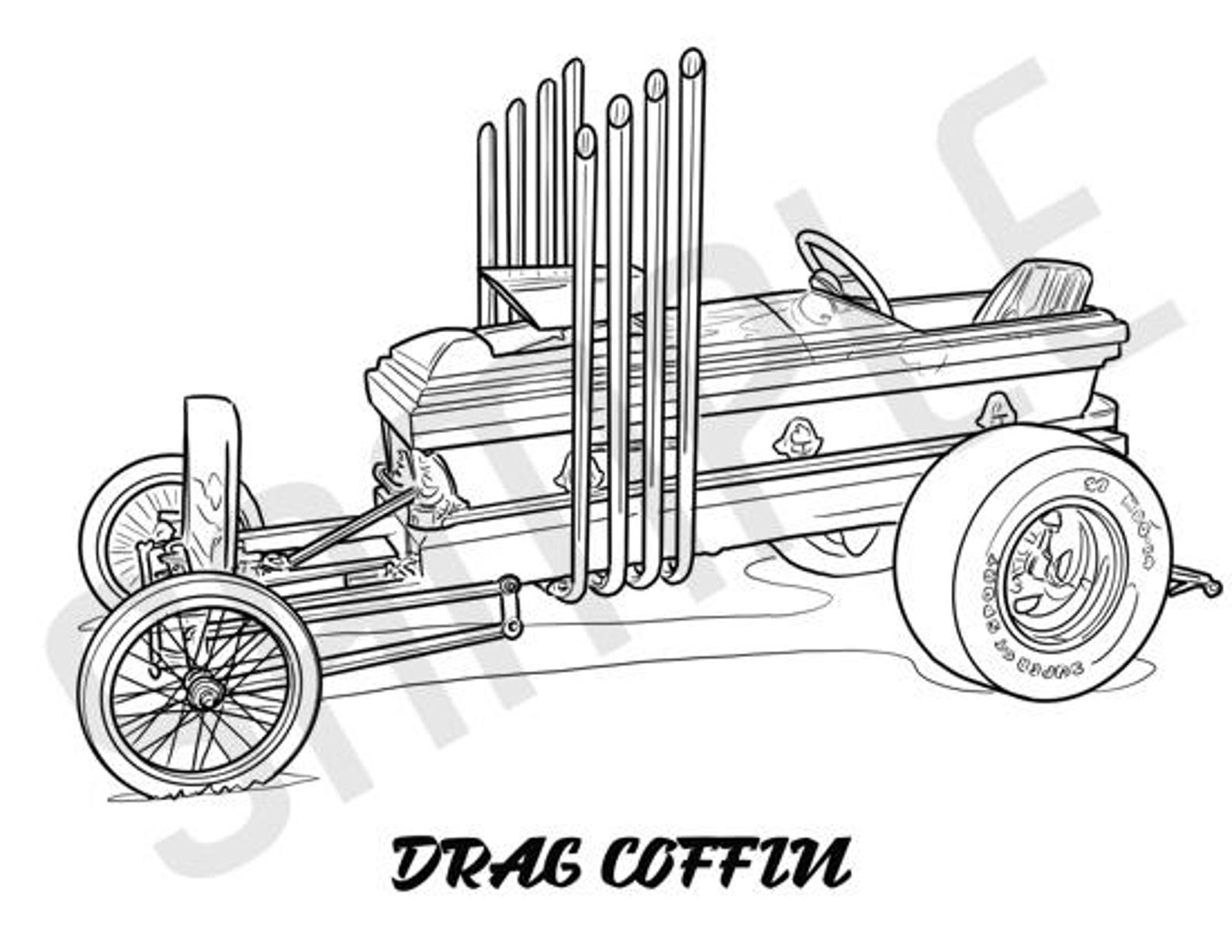 DRAG COFFIN Rat Rod Adult Coloring Page, Printable Coloring Pages ...