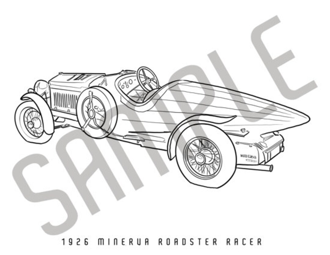 1926 MINERVA ROADSTER RACER Adult Coloring Book, Printable Coloring ...