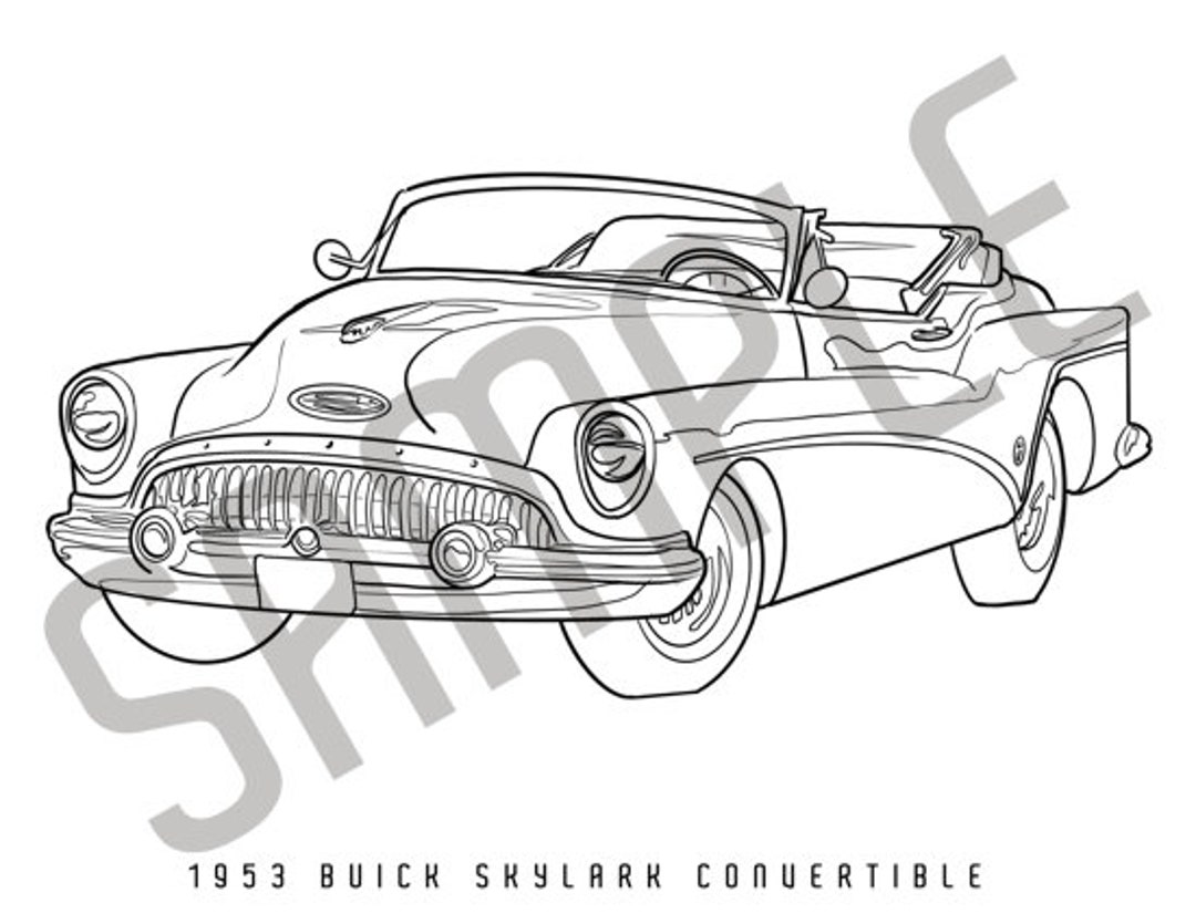 1953 BUICK SKYLARK CONVERTIBLE Adult Coloring Book, Printable Coloring ...