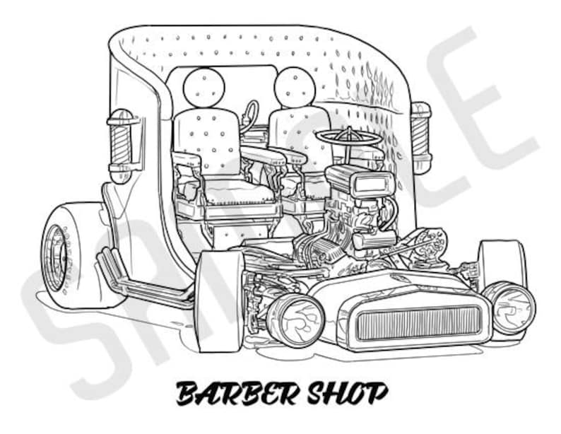 BARBER SHOP Rat Rod Adult Coloring Page, Printable Coloring Pages ...