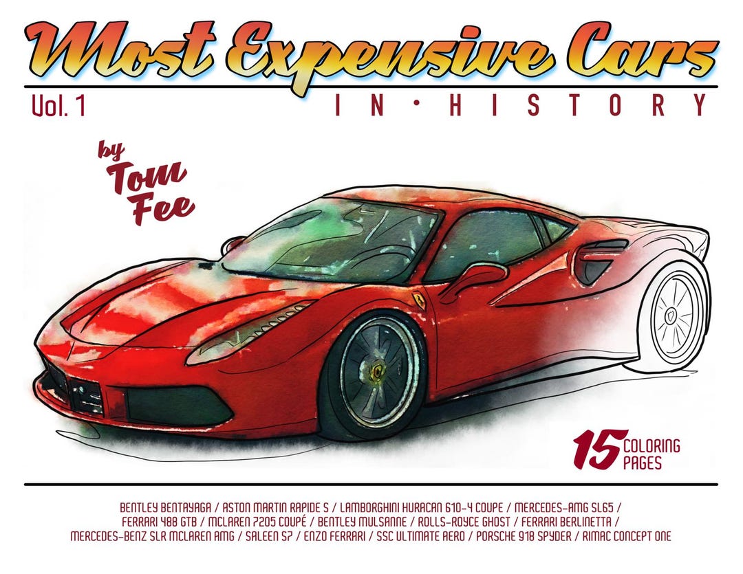 Most Expensive Cars in History Vol.1, Adult Coloring Book, Printable ...