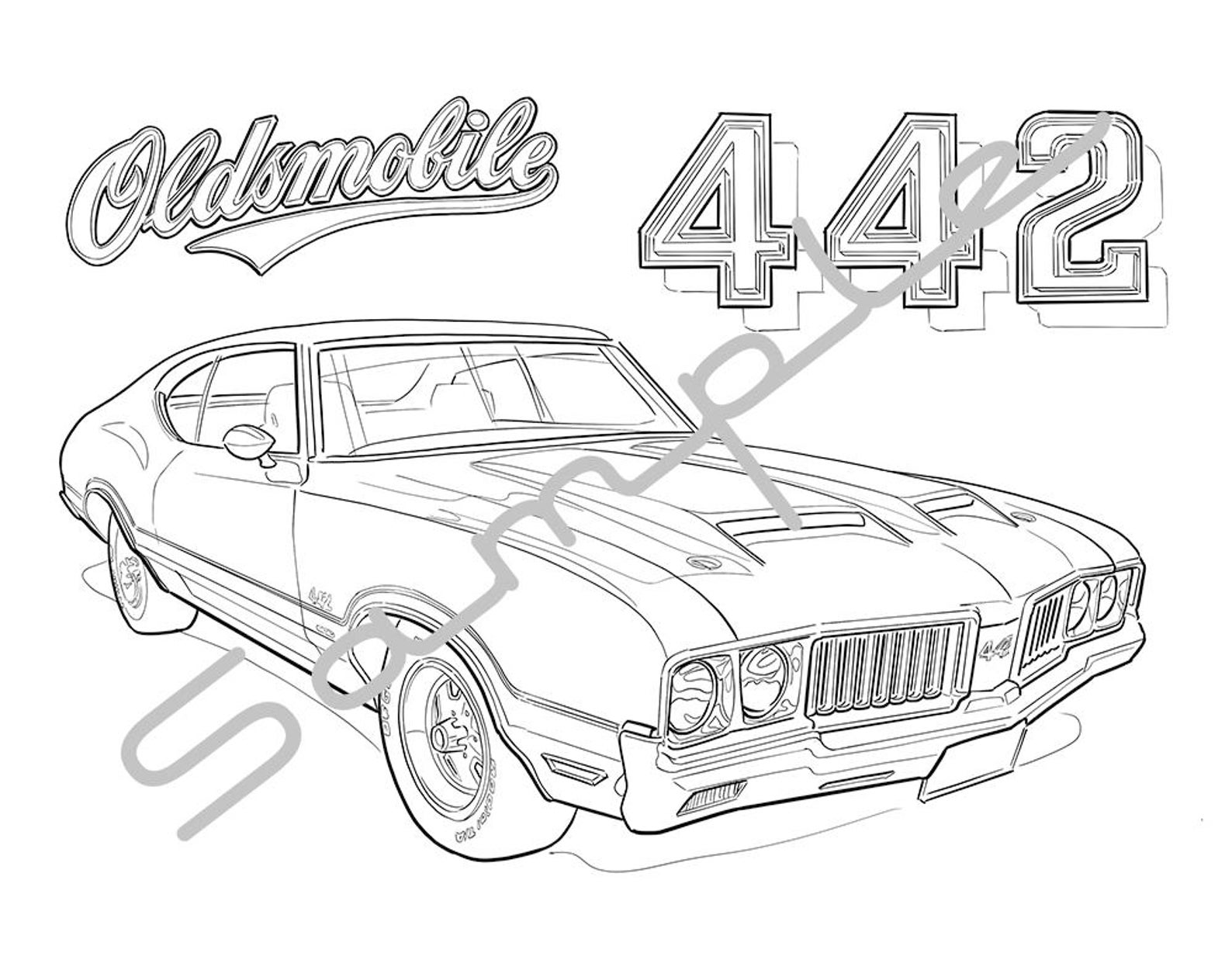 1970 OLDS 442, Adult Coloring Page, Printable Coloring Page, Coloring ...