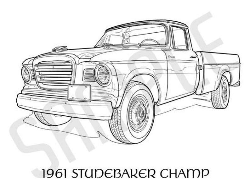 1961 STUDEBAKER CHAMP Pickup Truck Adult Coloring Page, Printable ...