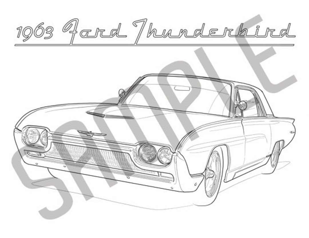 1963 FORD THUNDERBIRD Adult Coloring Book, Printable Coloring Pages ...
