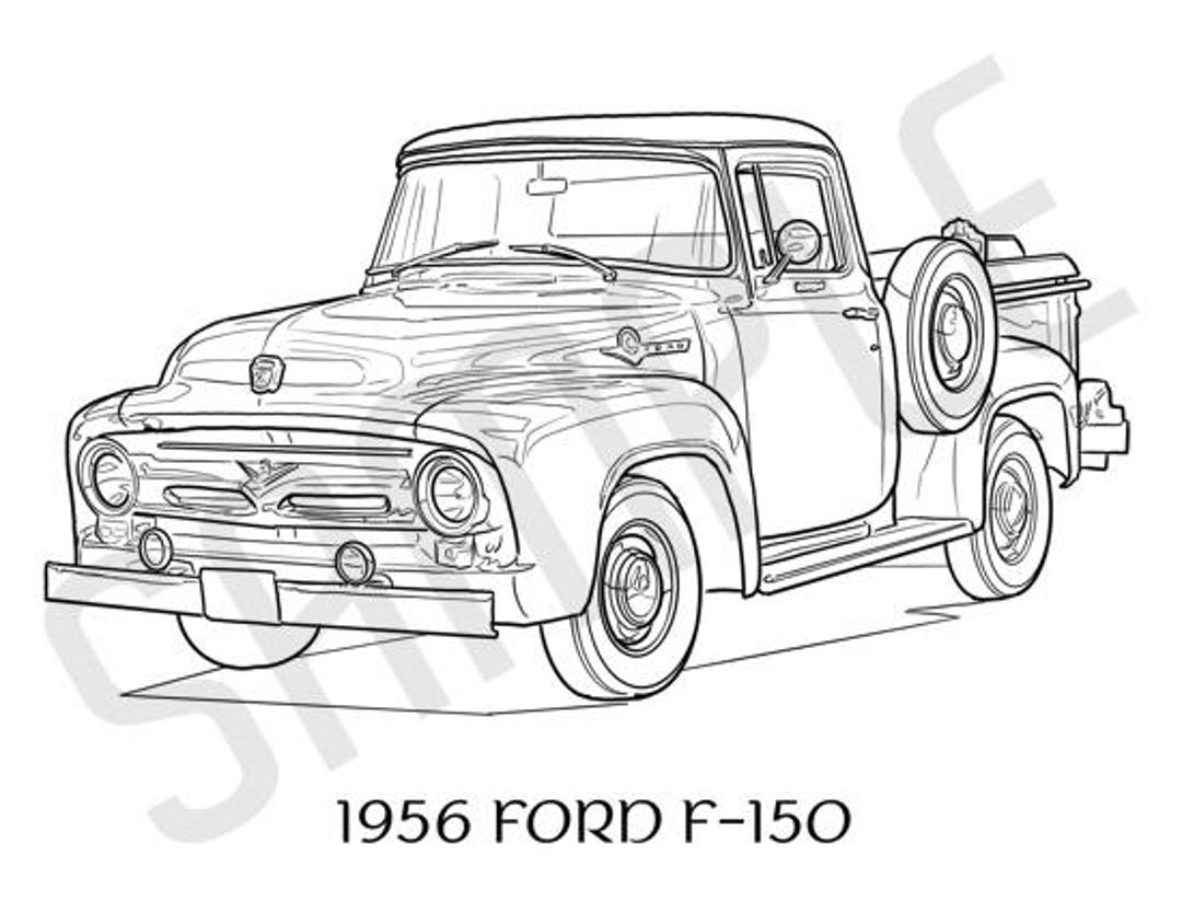 1956 FORD F-150 Pickup Truck Adult Coloring Page, Printable Coloring ...